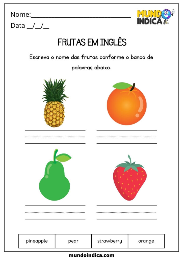 15 Atividades Adaptadas de Inglês para Imprimir