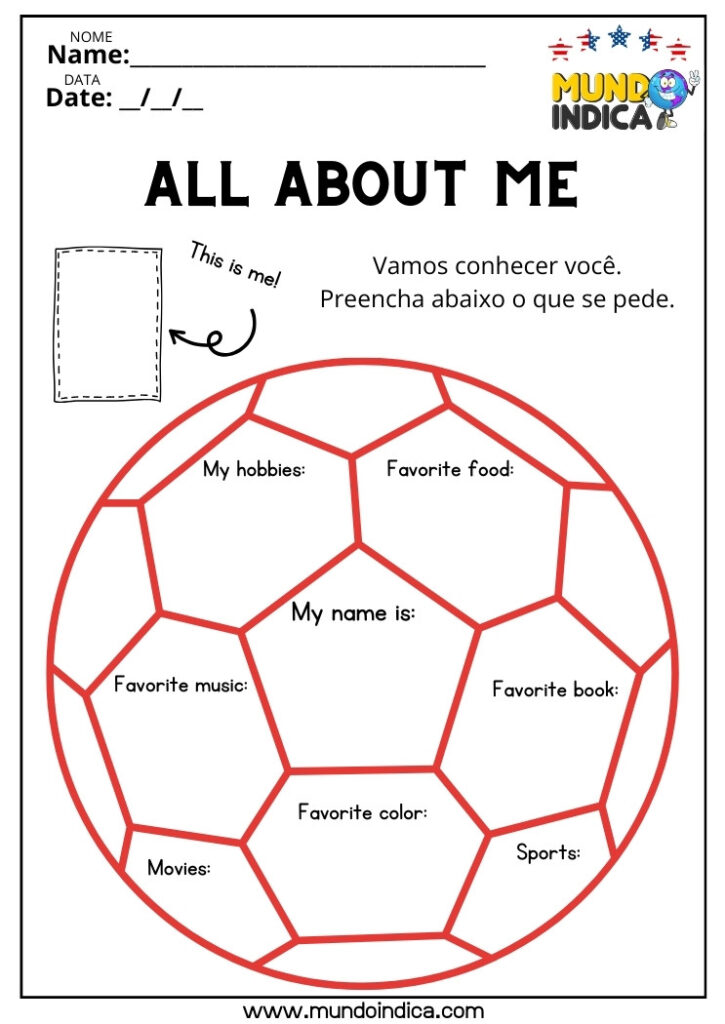 12 Atividades de Inglês About Me para Imprimir