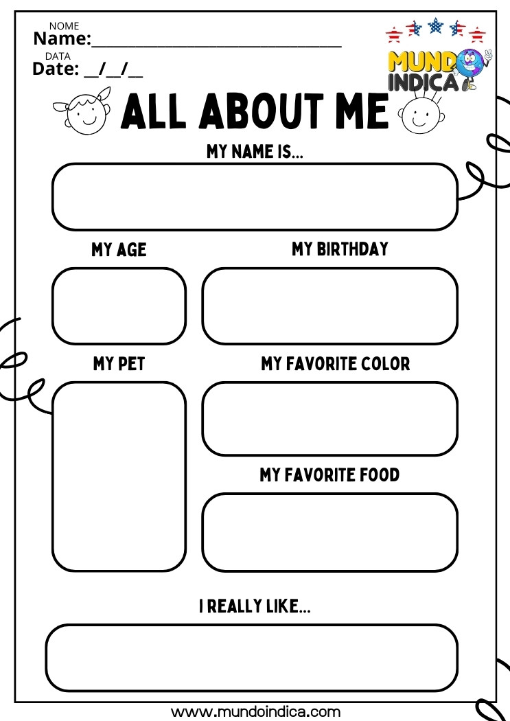 12 Atividades de Inglês About Me para Imprimir