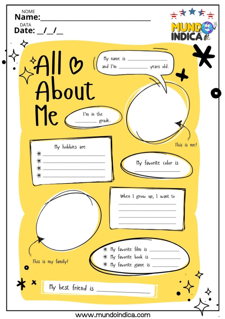 12 Atividades de Inglês About Me para Imprimir