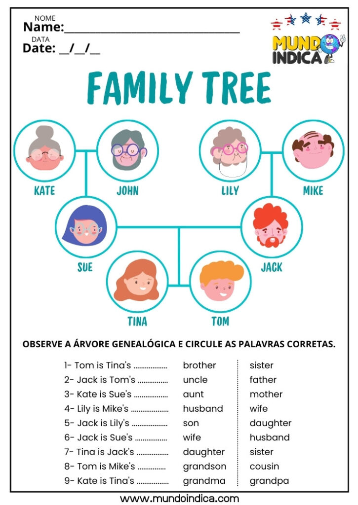 11 Atividades de Inglês My Family para Imprimir