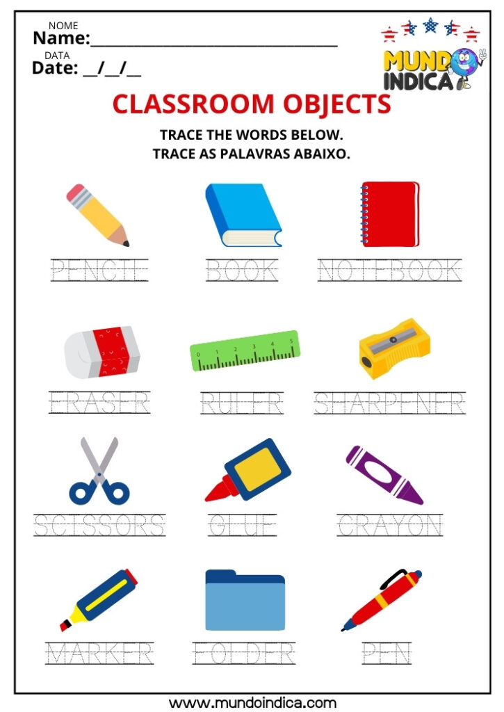 10 Atividades de Inglês sobre Materiais Escolares