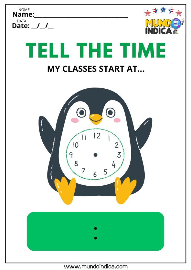 11 Atividades de Inglês sobre Horas para Imprimir