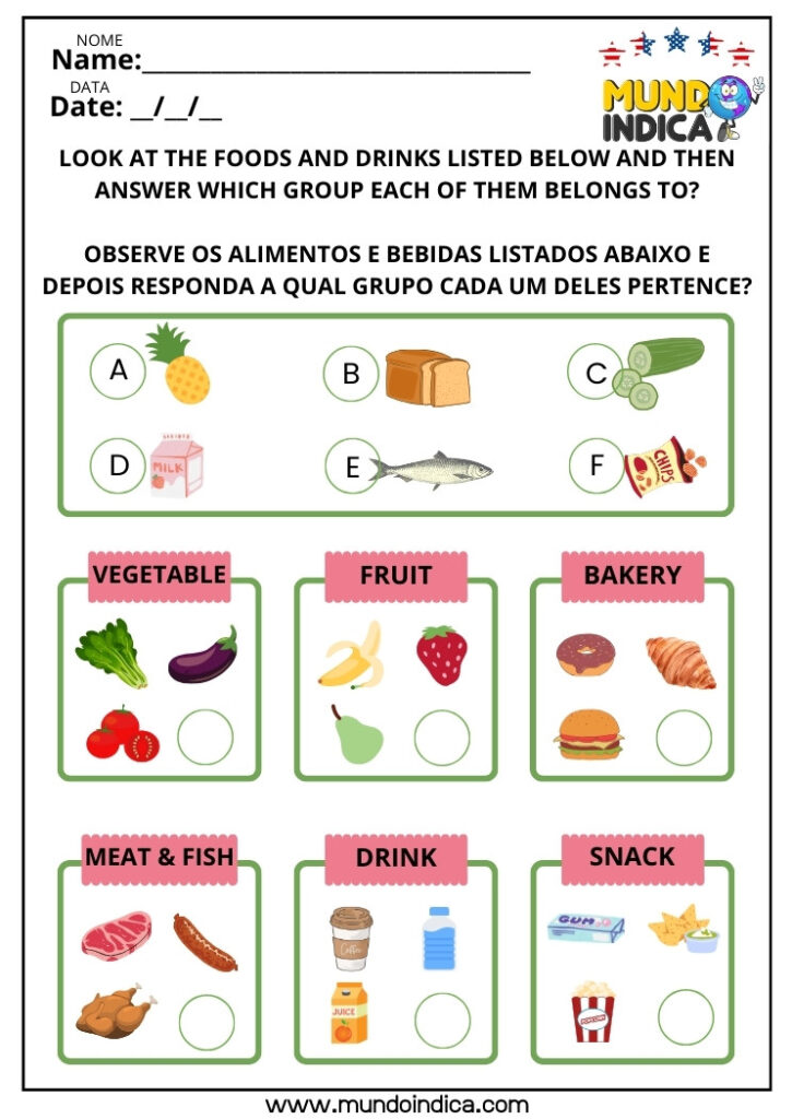 12 Atividades de Inglês sobre Alimentos para Imprimir