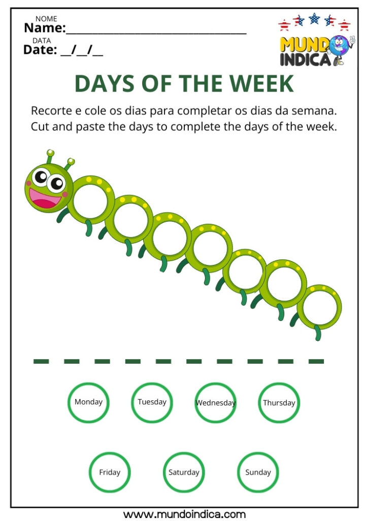 10 Atividades de Inglês sobre Dias da Semana para Imprimir