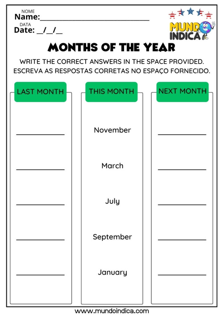 9 Atividades de Inglês sobre Meses do Ano para Imprimir