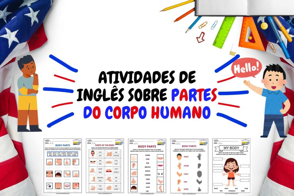 10 Atividades de Inglês sobre Partes do Corpo Humano para Imprimir