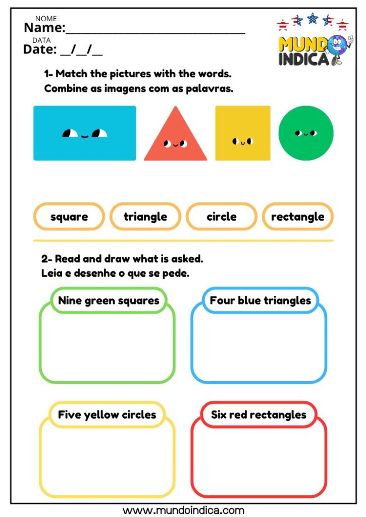 10 Atividades de Inglês com Formas Geométricas para Imprimir