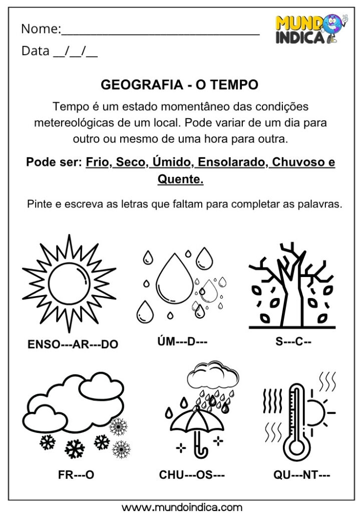 6 Atividades de Geografia sobre Clima e Tempo de Acordo com a BNCC