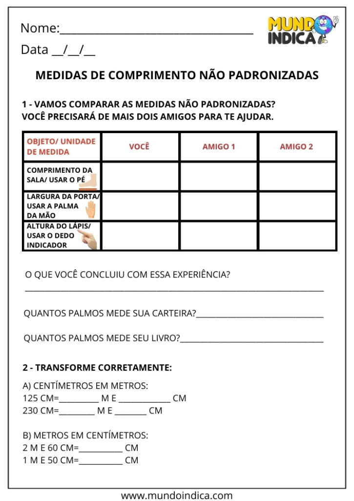 Atividades Sobre Medidas De Comprimento Para 2º Ano