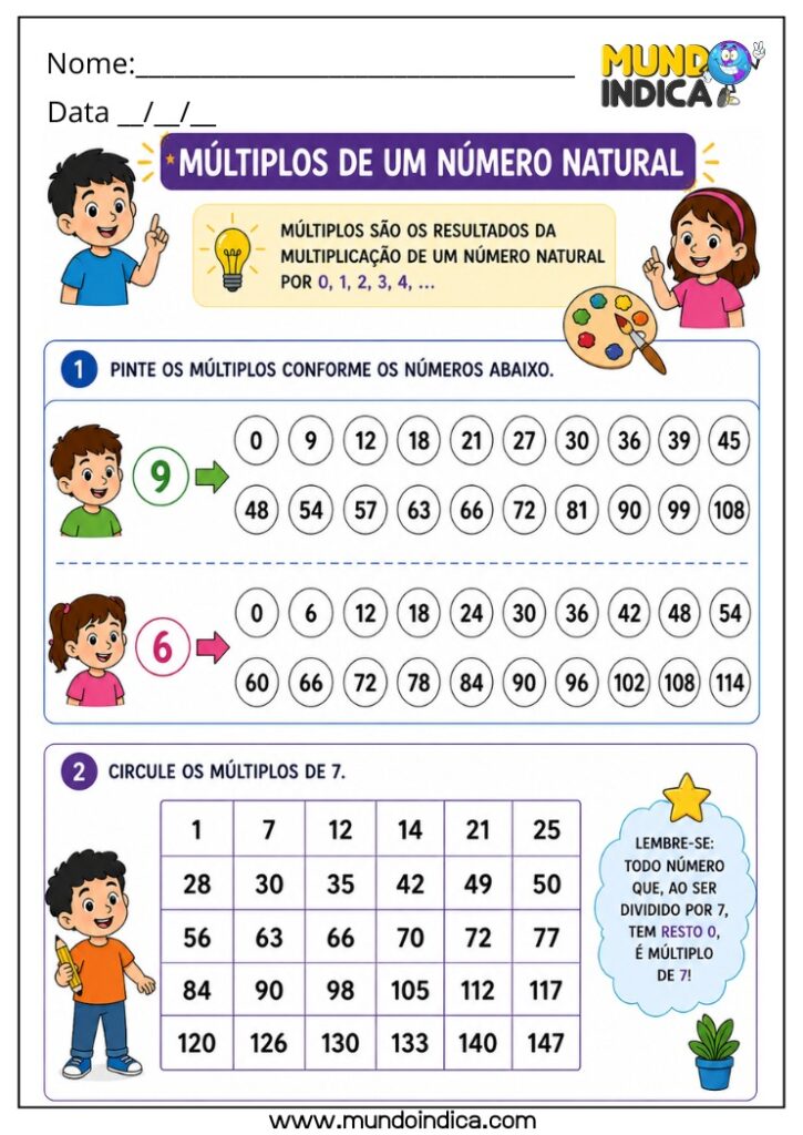 Atividades de Matemática 4º Ano sobre Múltiplos de um Número Natural ...